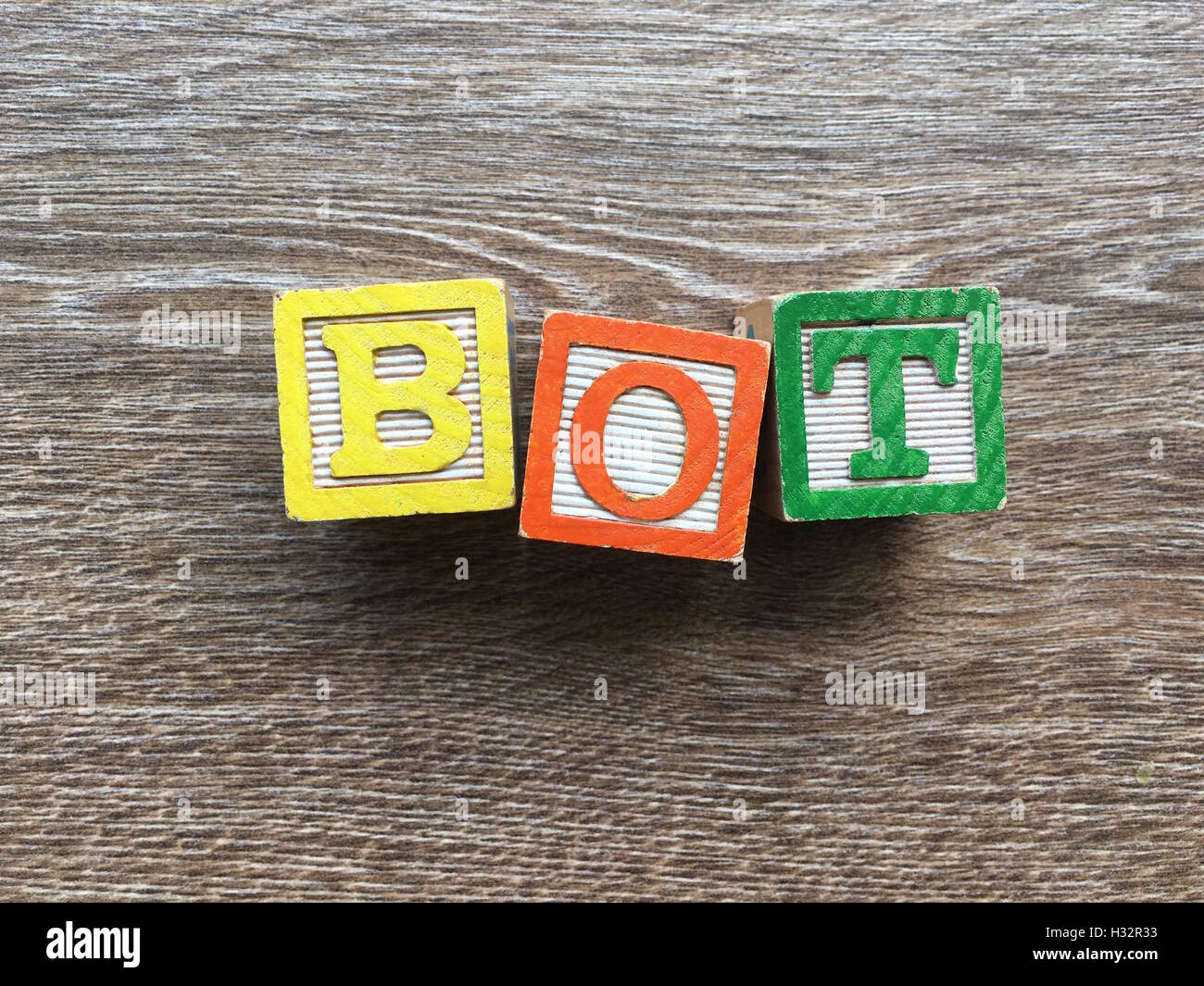 Alphabet wood block letters forming the word BOT , it is a way for ...