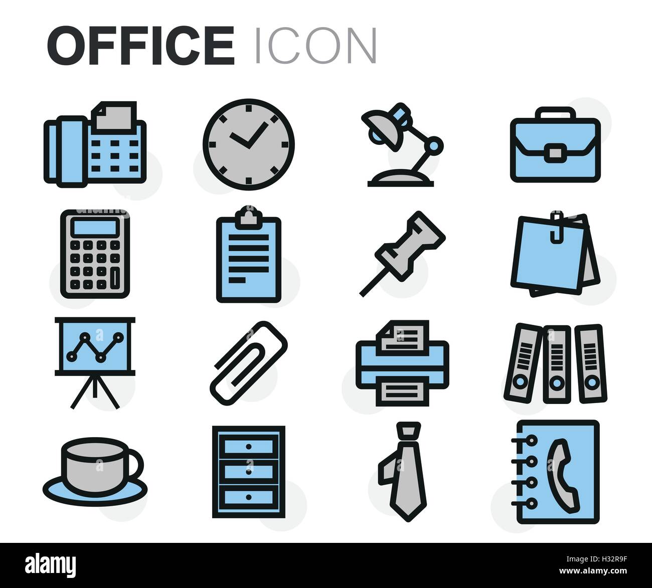 Vector flat line office icons set on white background Stock Vector ...
