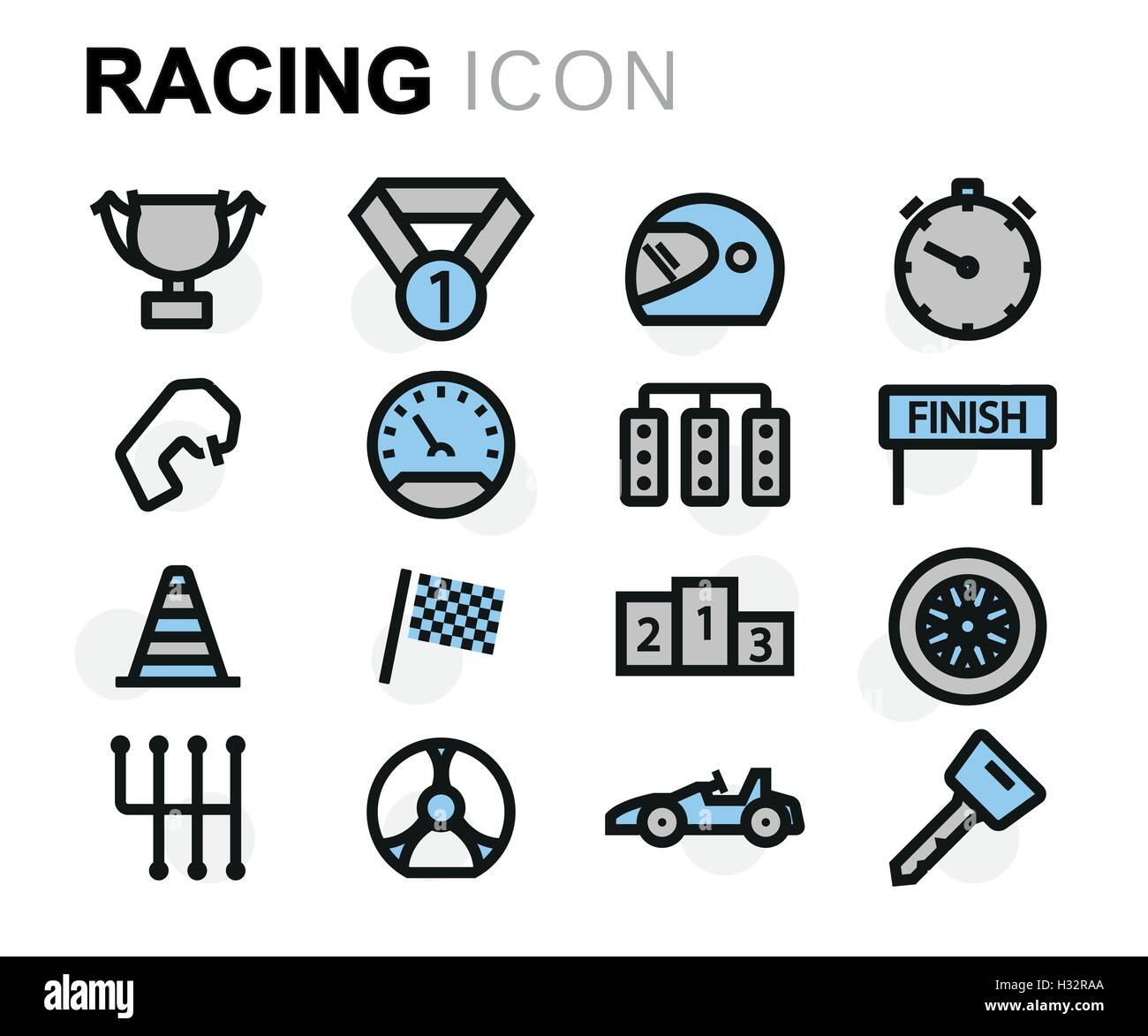 Vector flat line racing icons set on white background Stock Vector ...