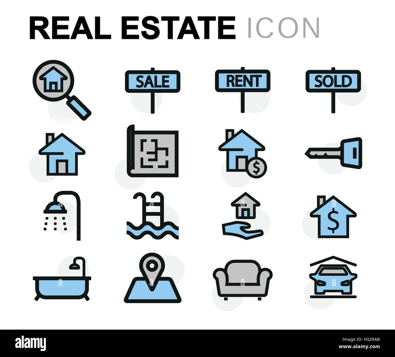 Vector flat line real estate icons set on white background Stock Vector ...