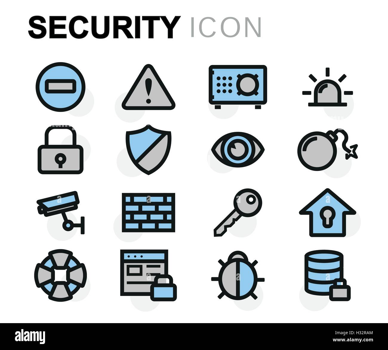 Vector flat line security icons set on white background Stock Vector ...