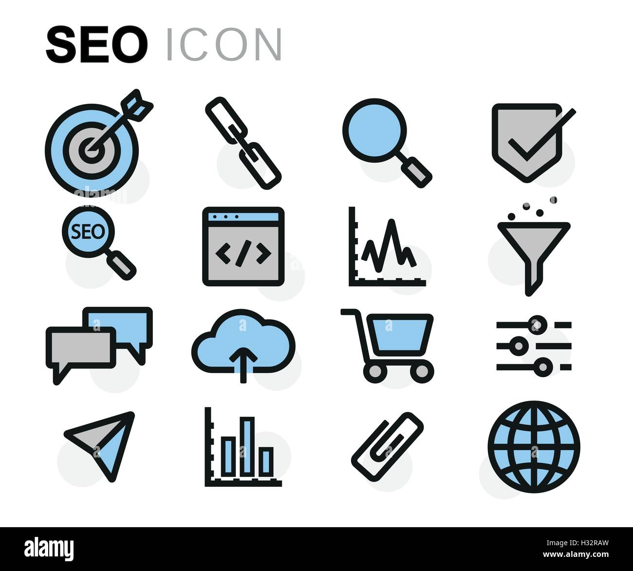 Vector flat line seo icons set on white background Stock Vector Image ...