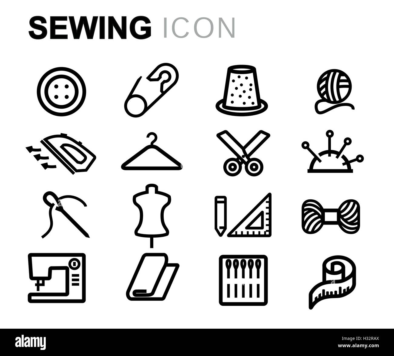 Vector black line sewing icons set on white background Stock Vector ...