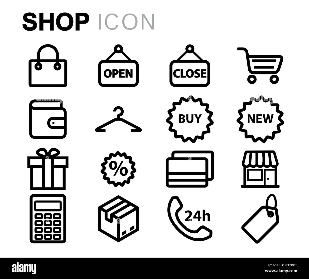 Vector black line shop icons set on white background Stock Vector Image ...