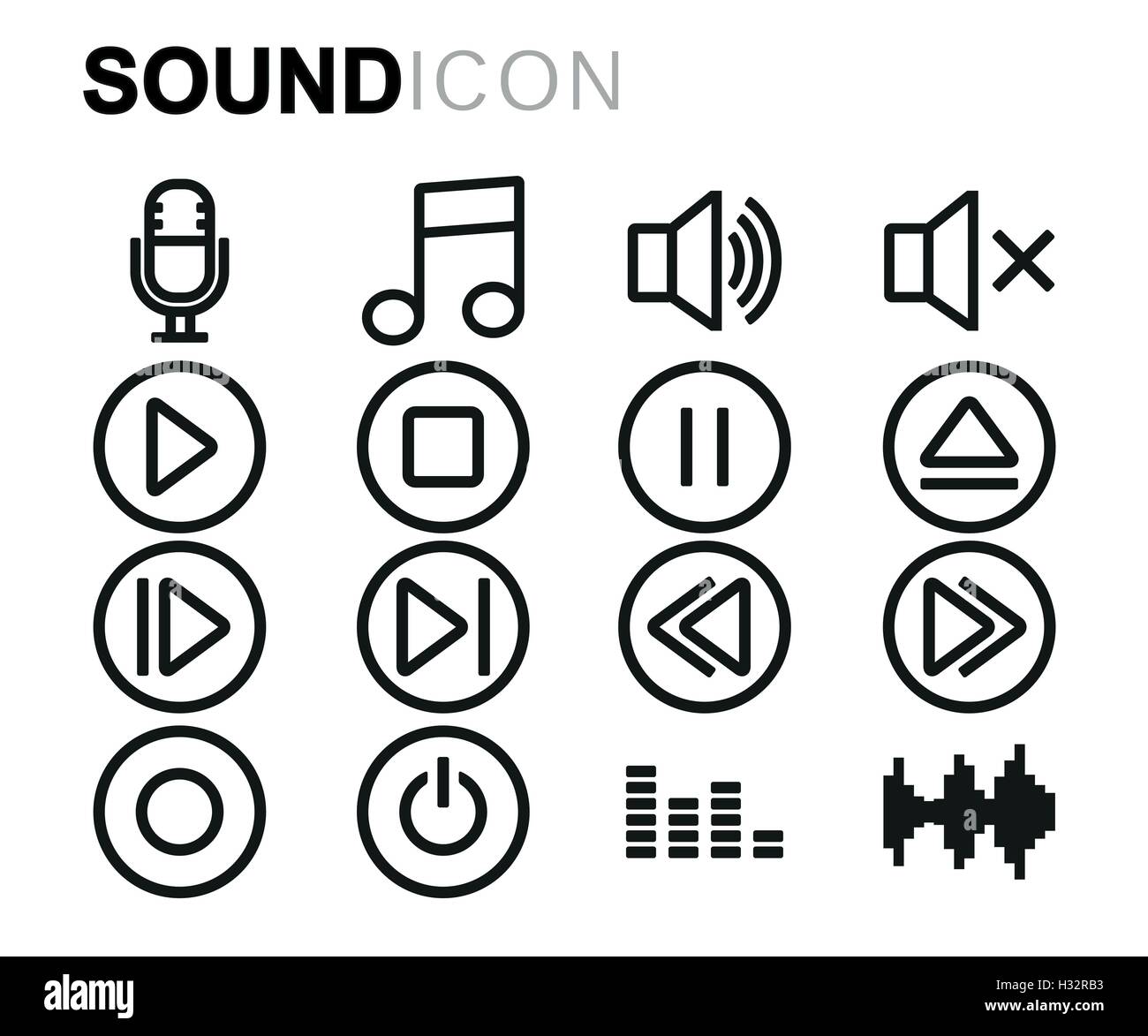 Vector black line sound icons set on white background Stock Vector ...