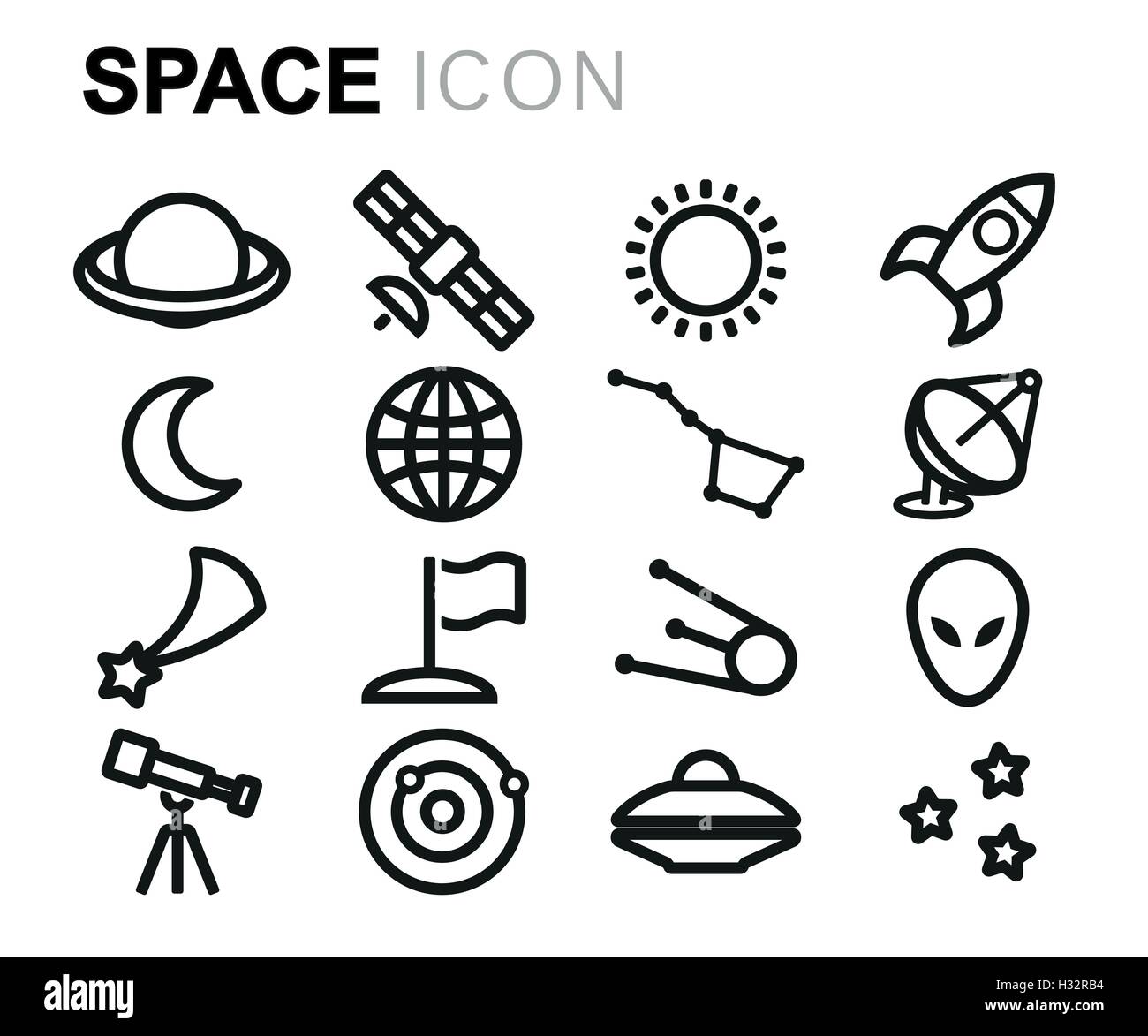 Vector black line space icons set on white background Stock Vector ...