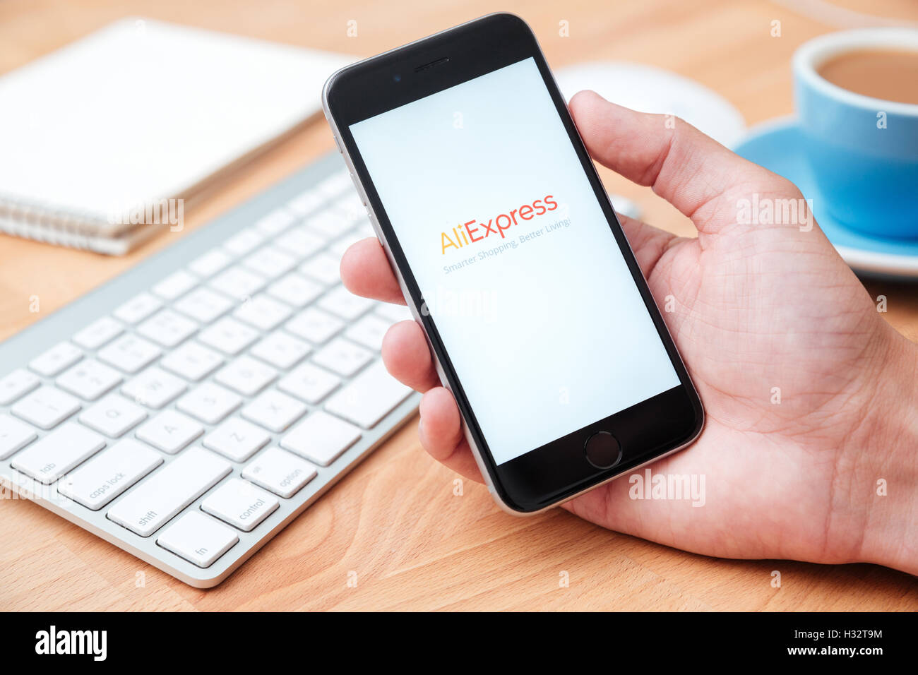 NAKORN PATHOM, THAILAND - MAR 3, 2016: Man holding iphone 6 showing ...