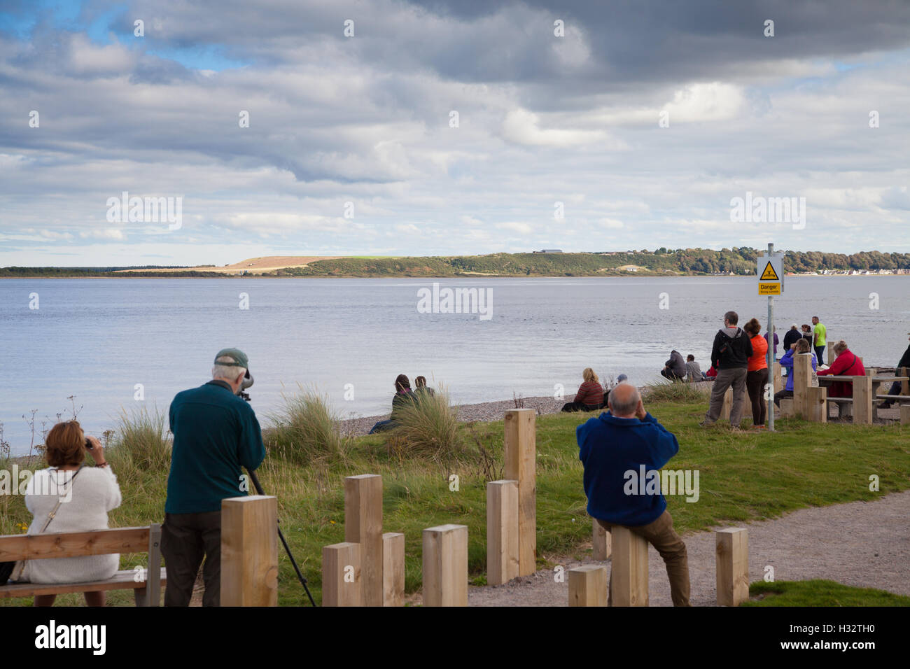 Dolphin watchers at Chanonry Point Moary Firth Highlands Scotland Stock ...