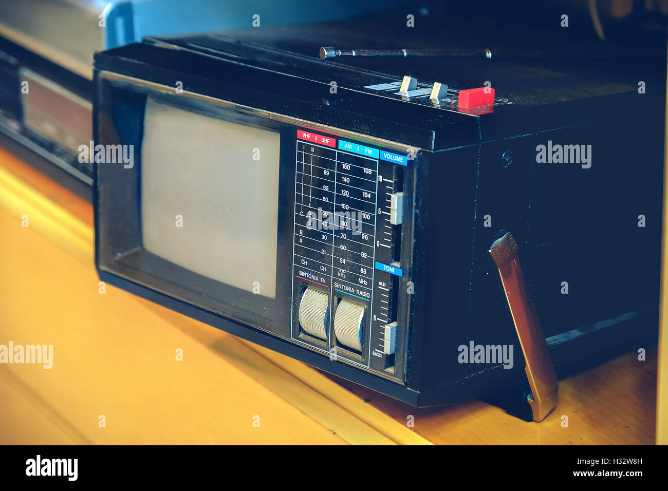 portable tv old retro vintage background Stock Photo - Alamy