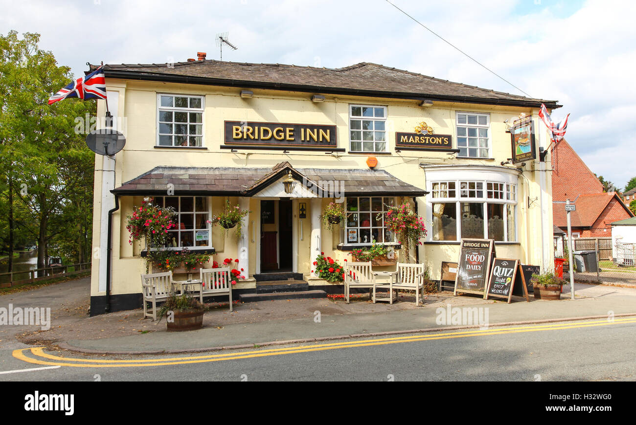 The Bridge Inn public house or pub in the village of Audlem Cheshire ...