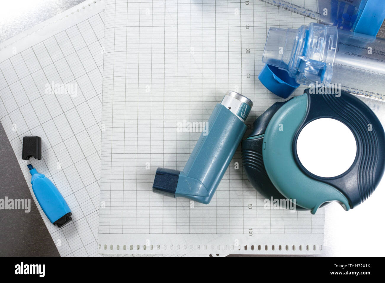 Asthma relief concept, salbutamol inhalers, aerosol medication and ...