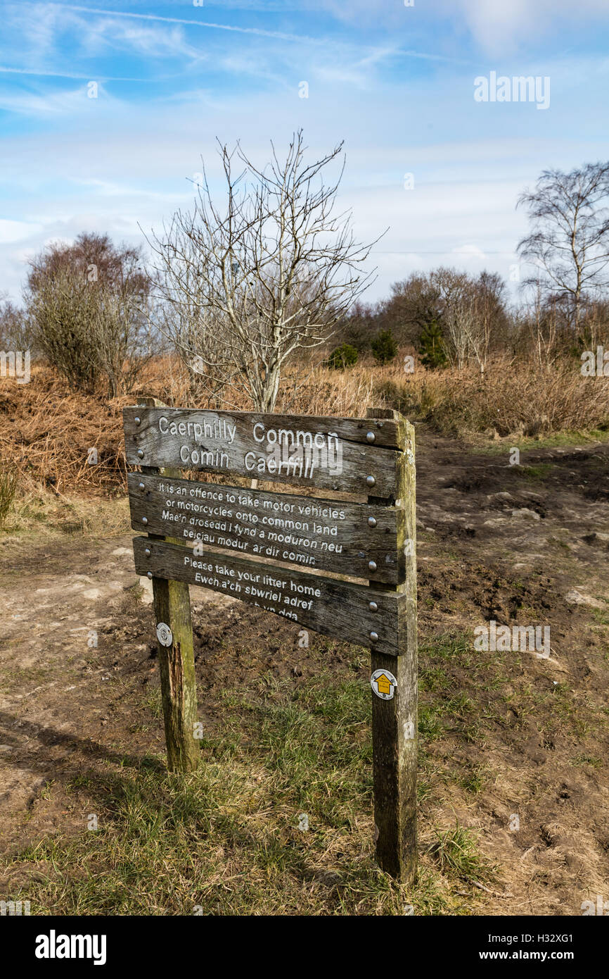 Caerphilly common sign, Wales, UK Stock Photo - Alamy