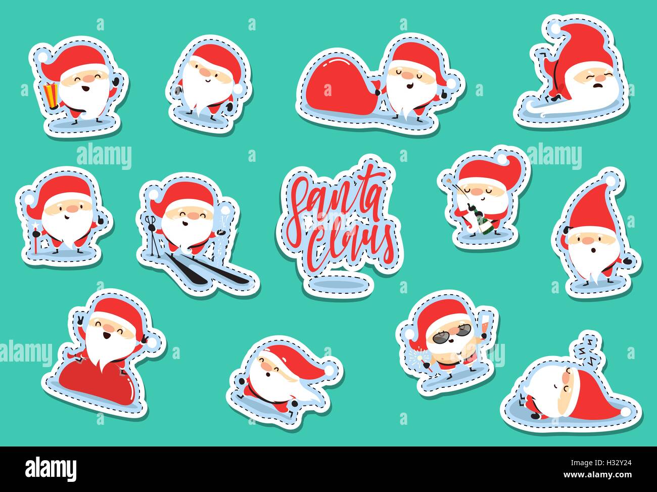Santa Claus characters of Christmas. Quirky cartoon patch cute sticker ...