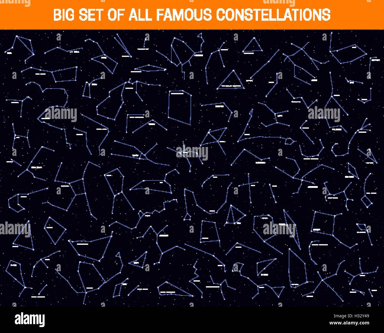 Big set of all famous constellations, modern astronomical signs of the ...