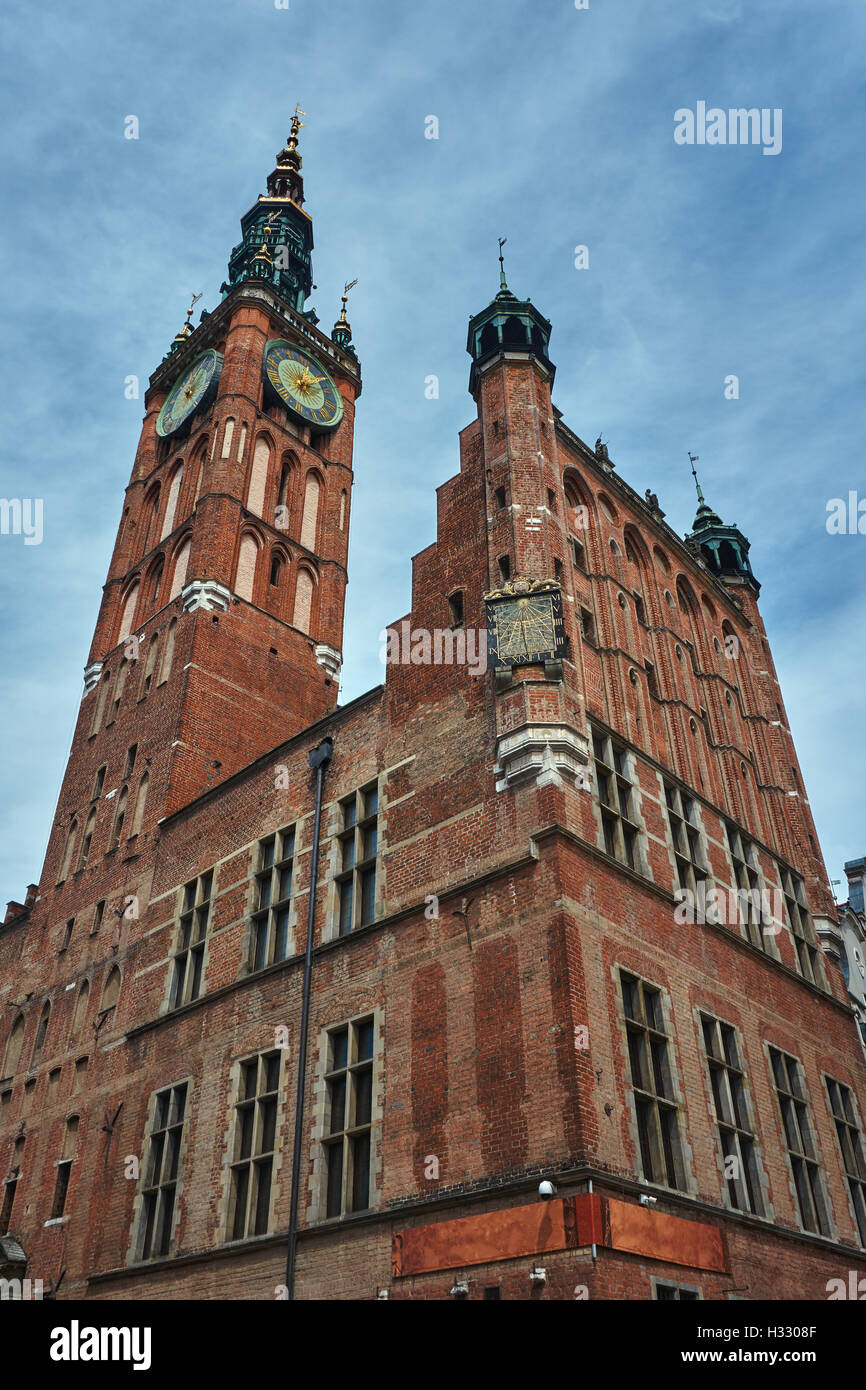 The historic town hall with clock tower of the Main City in Gdansk in ...