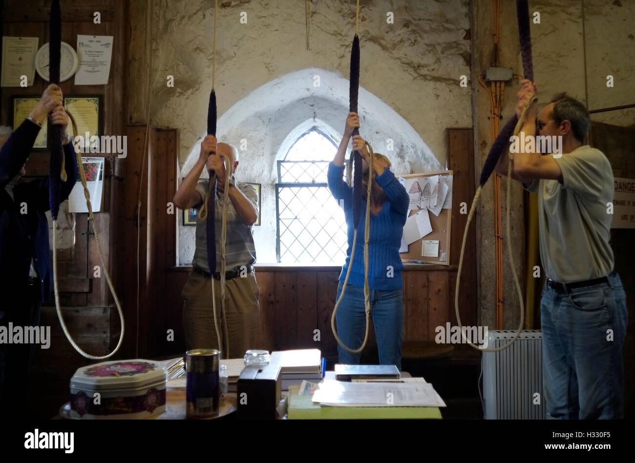 Bell ringers ring the bells of Saint Mary’s Church in Salehurst ...