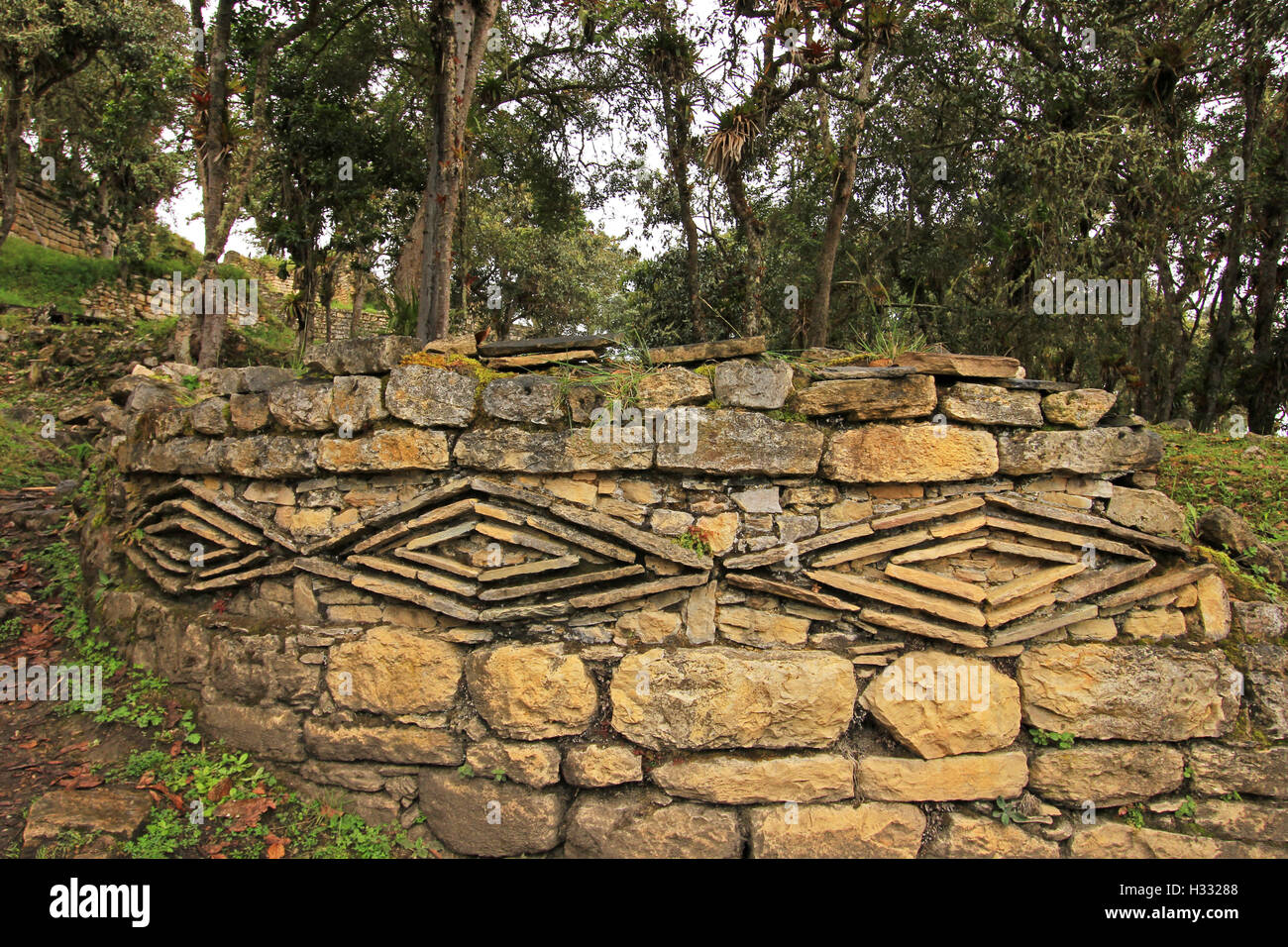 Geometric figures at the pre inca ruin Kuelap high up in the north ...