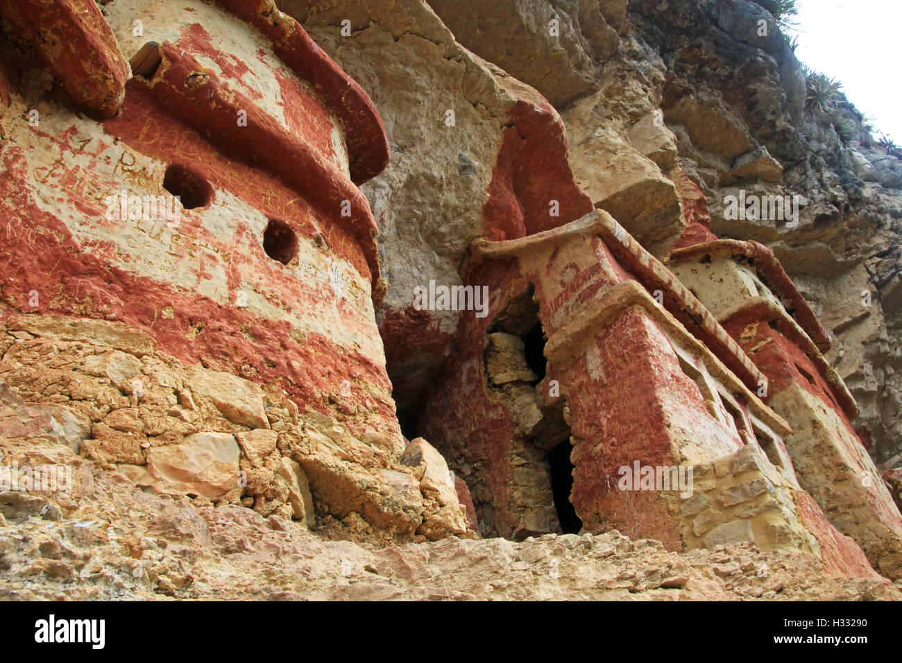 Pre inca mausoleum Revash in the mountains of northern Peru. Famous for ...