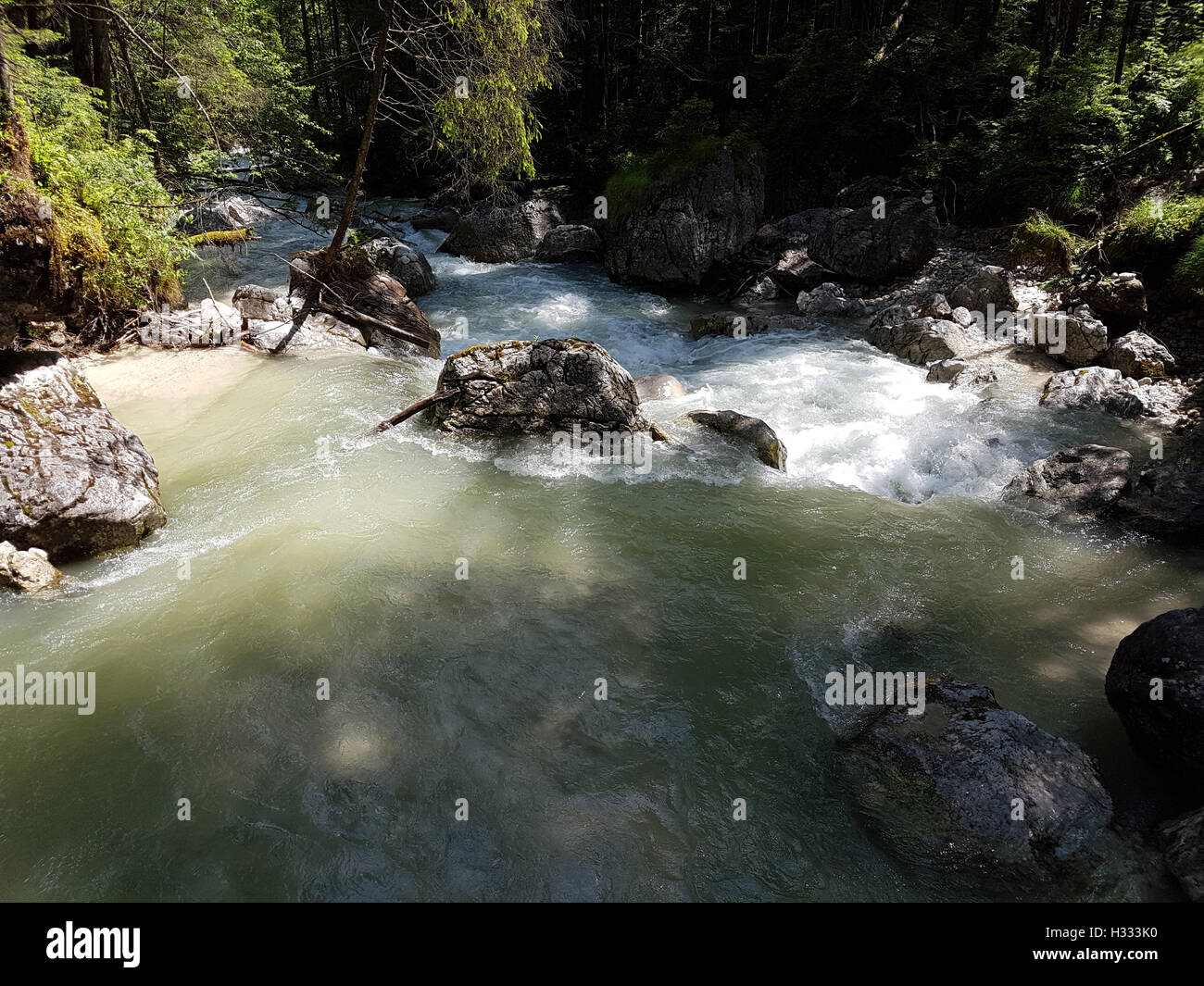 Ramsauer Ache, Ablauf, Hintersee, Fliessgewaesser Stock Photo - Alamy