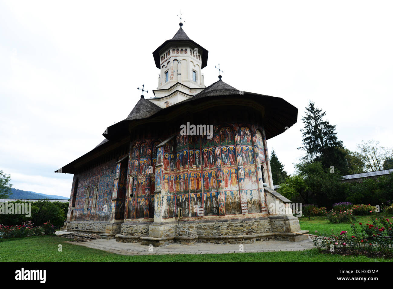 The beautiful painted church at the Moldovita monastery in northern ...