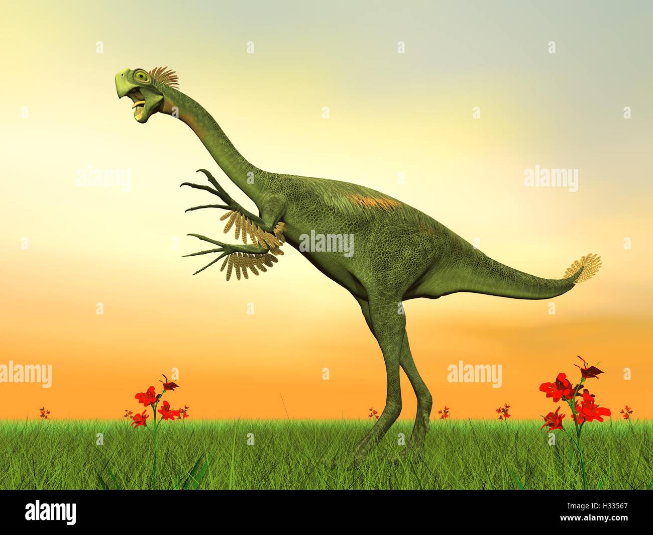 Gigantoraptor dinosaur - 3D render Stock Photo - Alamy