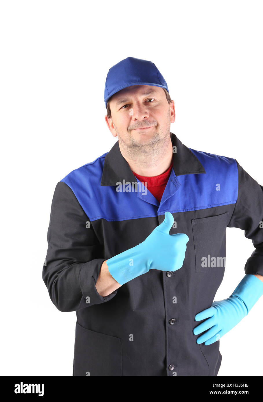 Cleaner showing thumbs up Stock Photo - Alamy