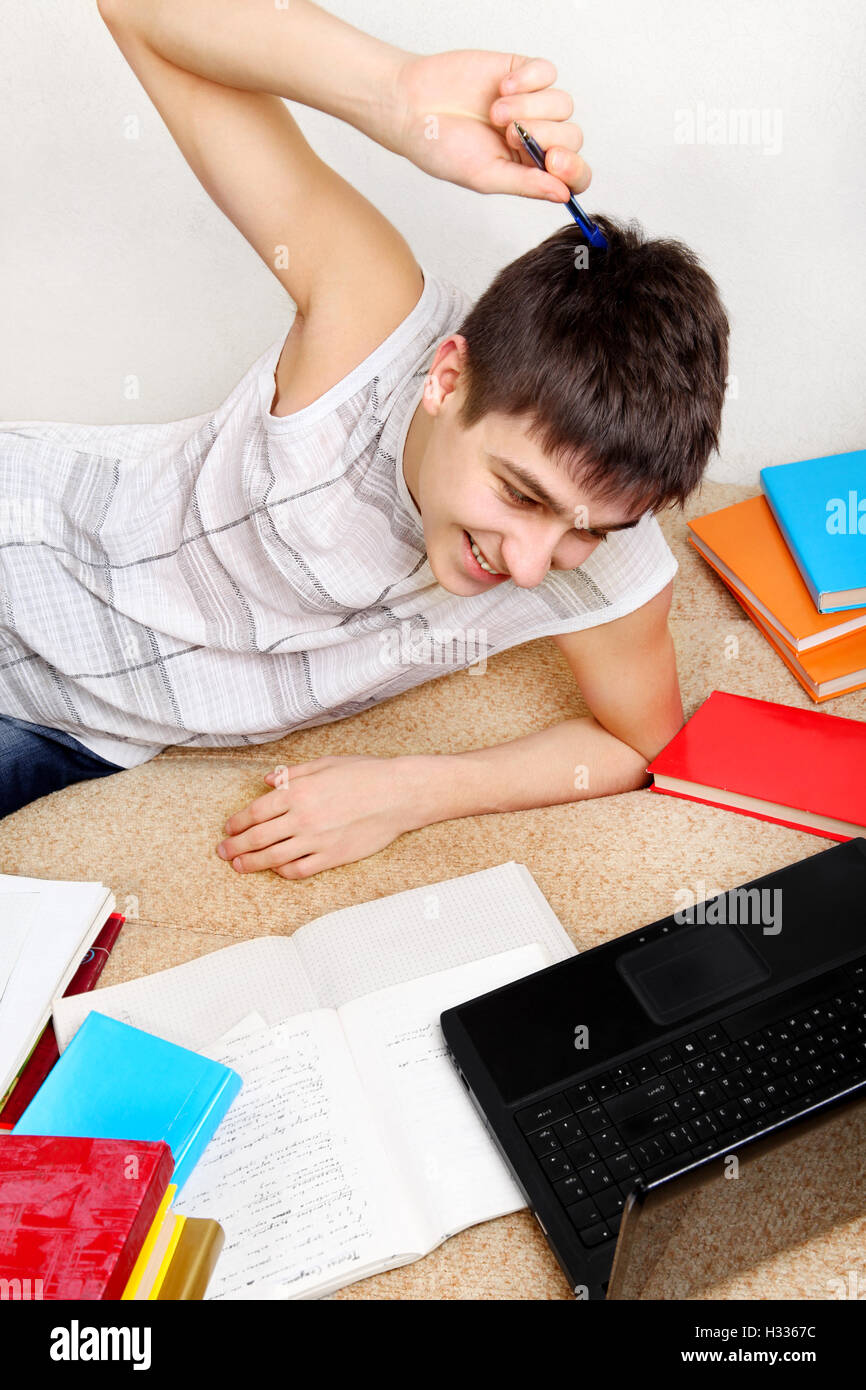 Cheerful Teenager doing Homework Stock Photo - Alamy