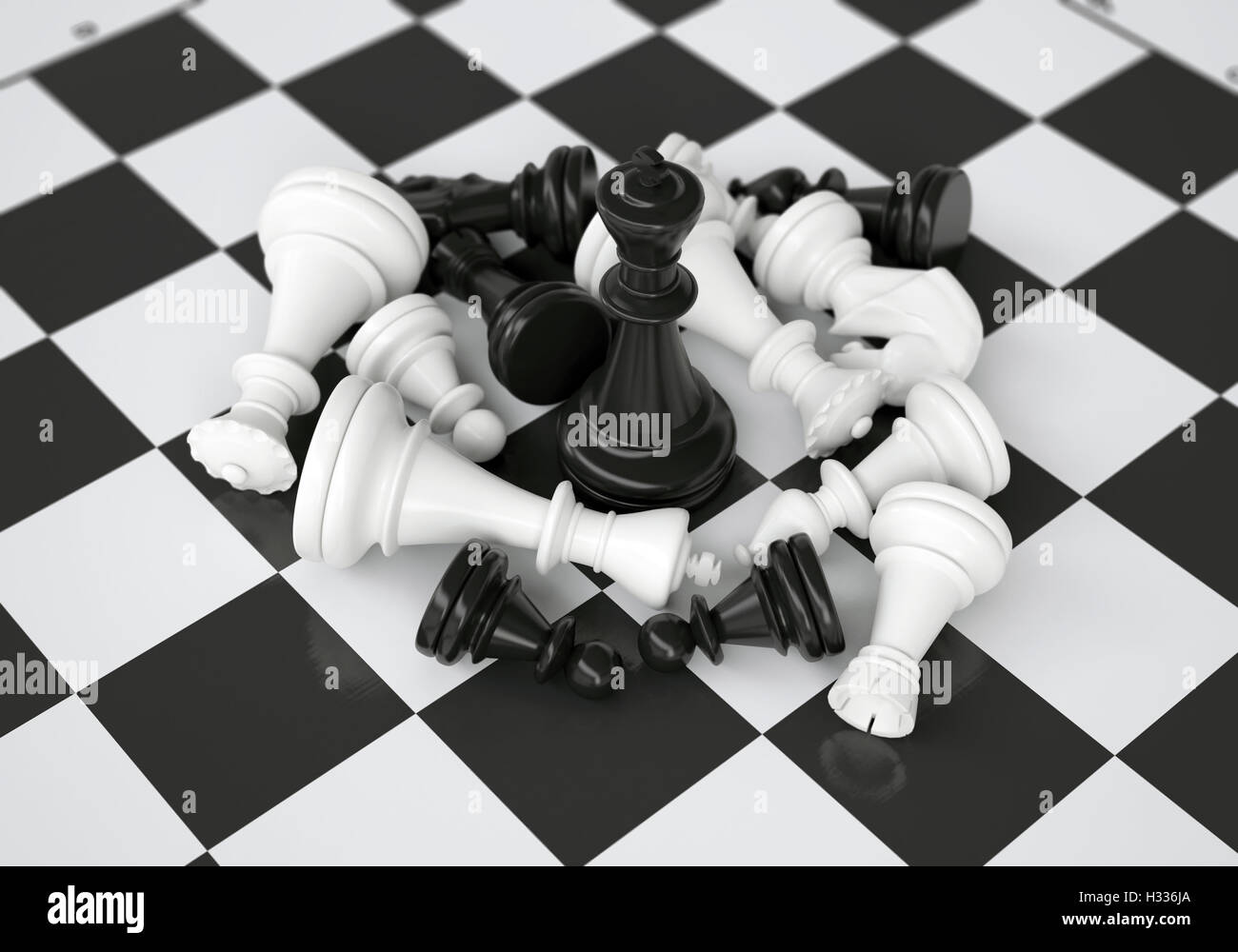 Black chess king in the midst of battle Stock Photo - Alamy