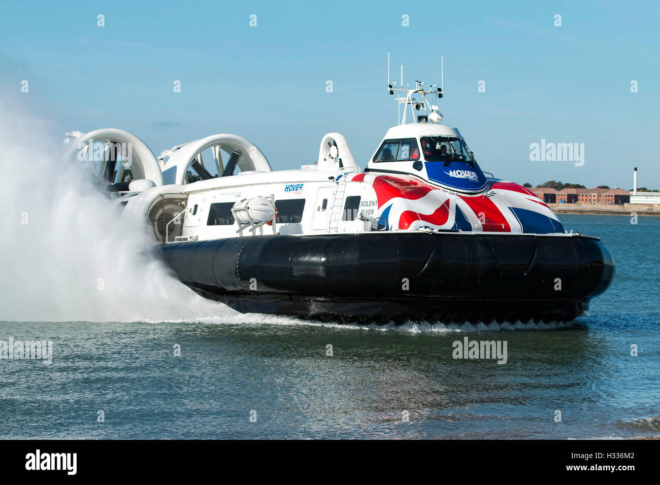 Hovertravel's hovercraft, Solent Flyer, arriving at Southsea from Ryde ...