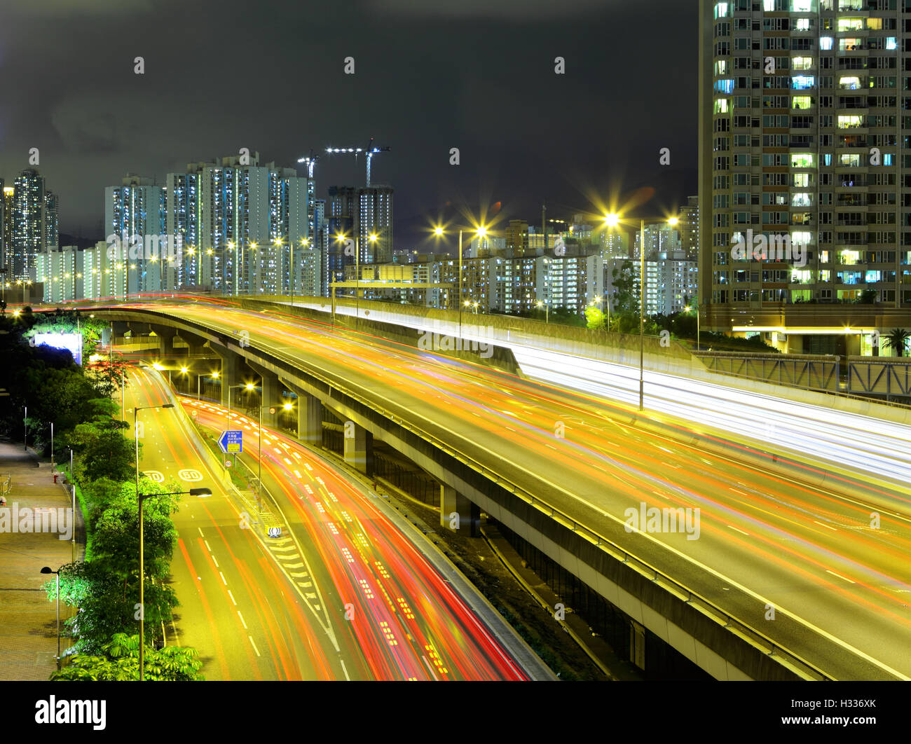 Highway in city at night Stock Photo - Alamy