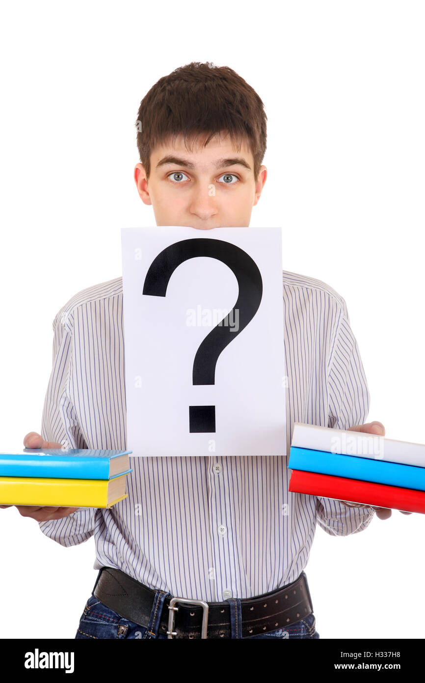 Serious Student with Question Mark Stock Photo - Alamy