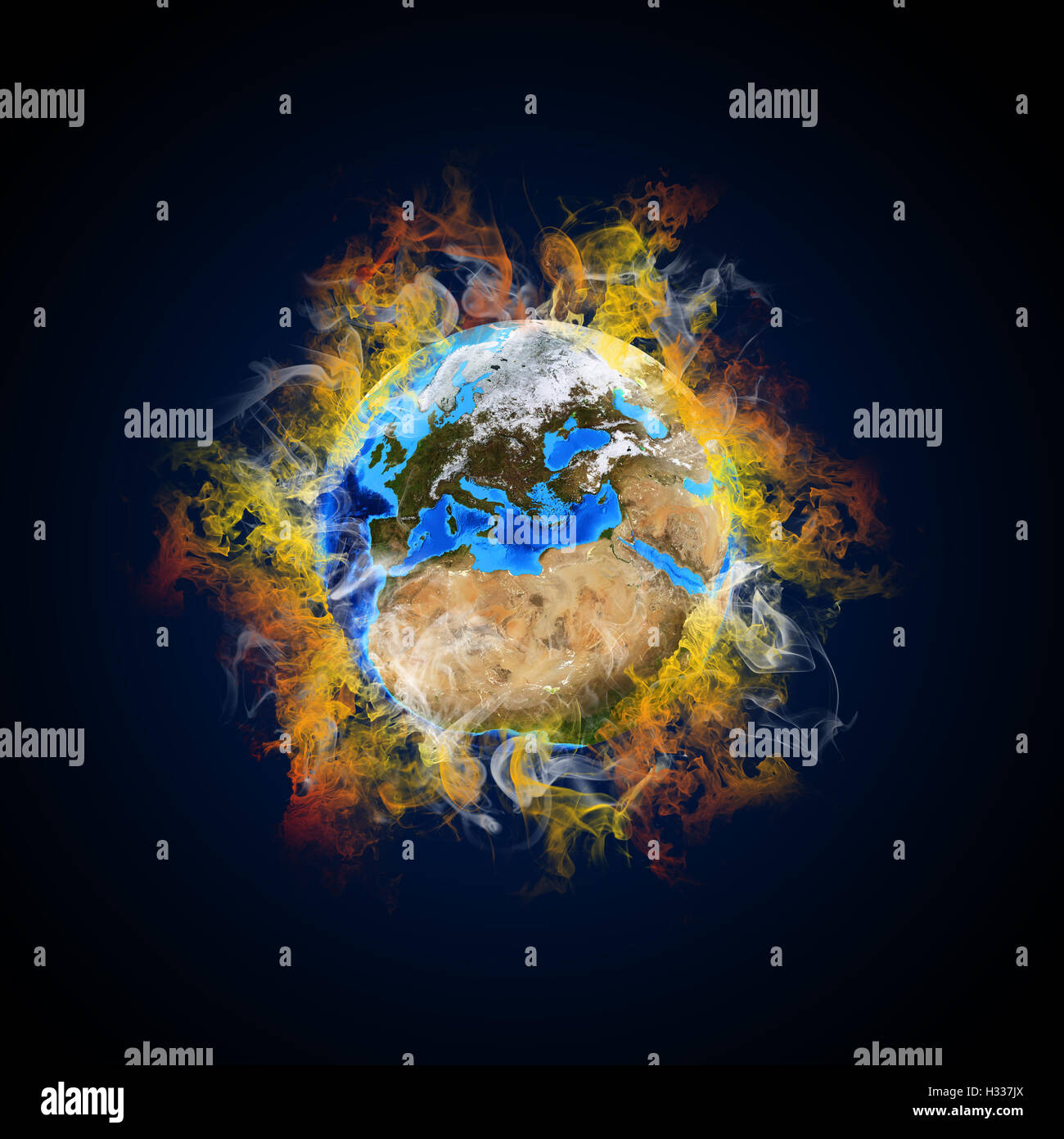 Earth in the colored smoke Stock Photo - Alamy