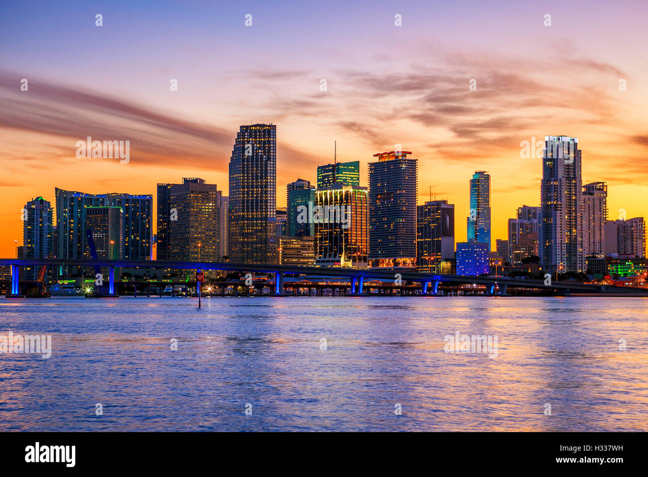 Famous cIty of Miami at sunset Stock Photo - Alamy