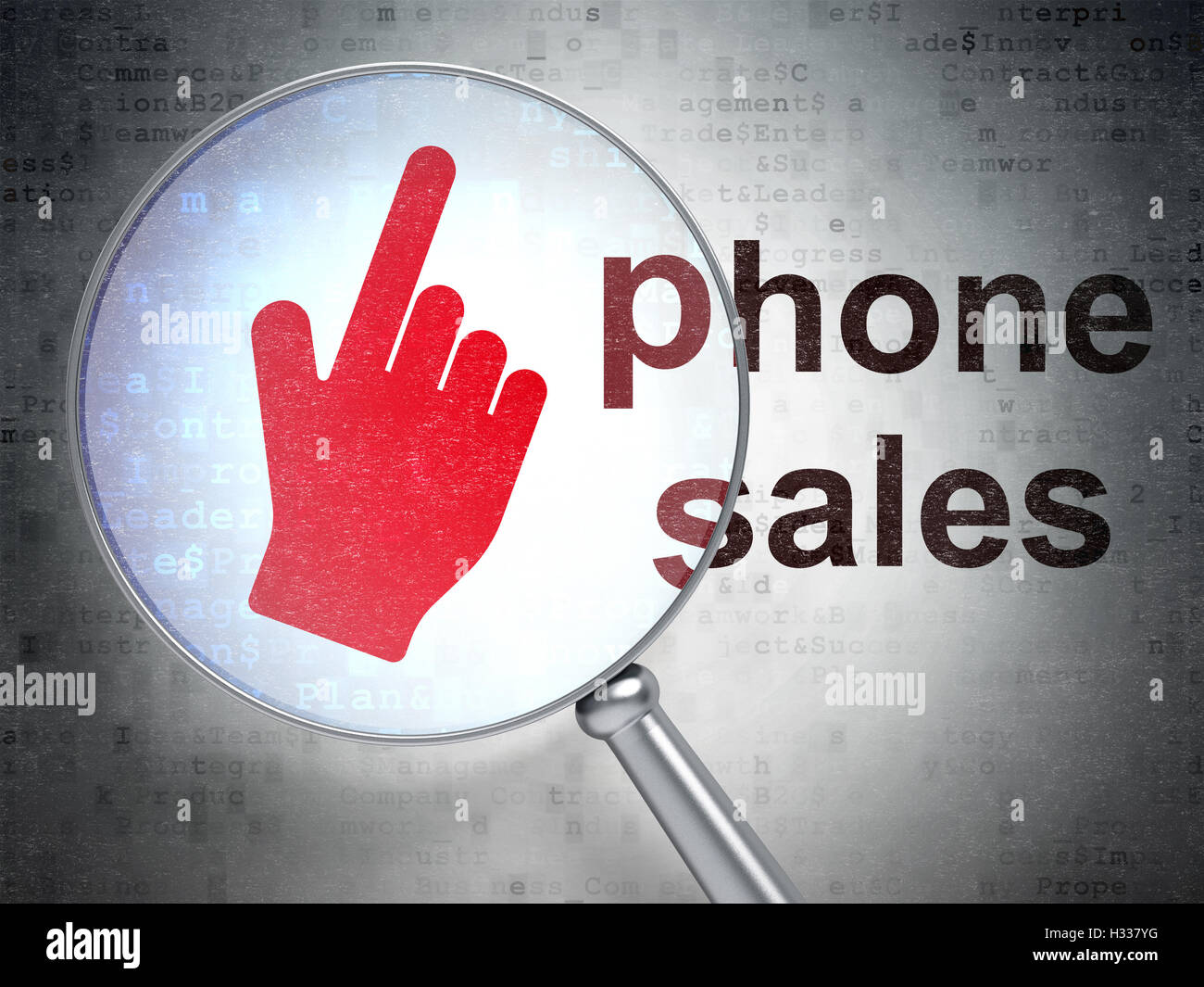 Advertising concept: Mouse Cursor and Phone Sales with optical glass ...