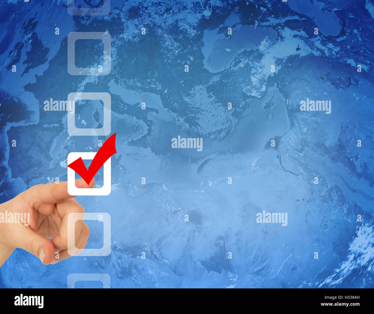 Hand pointing to the checkbox Stock Photo - Alamy