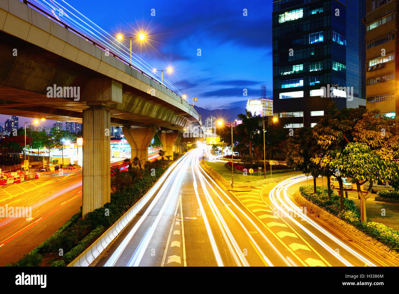 Highway in city at night Stock Photo - Alamy