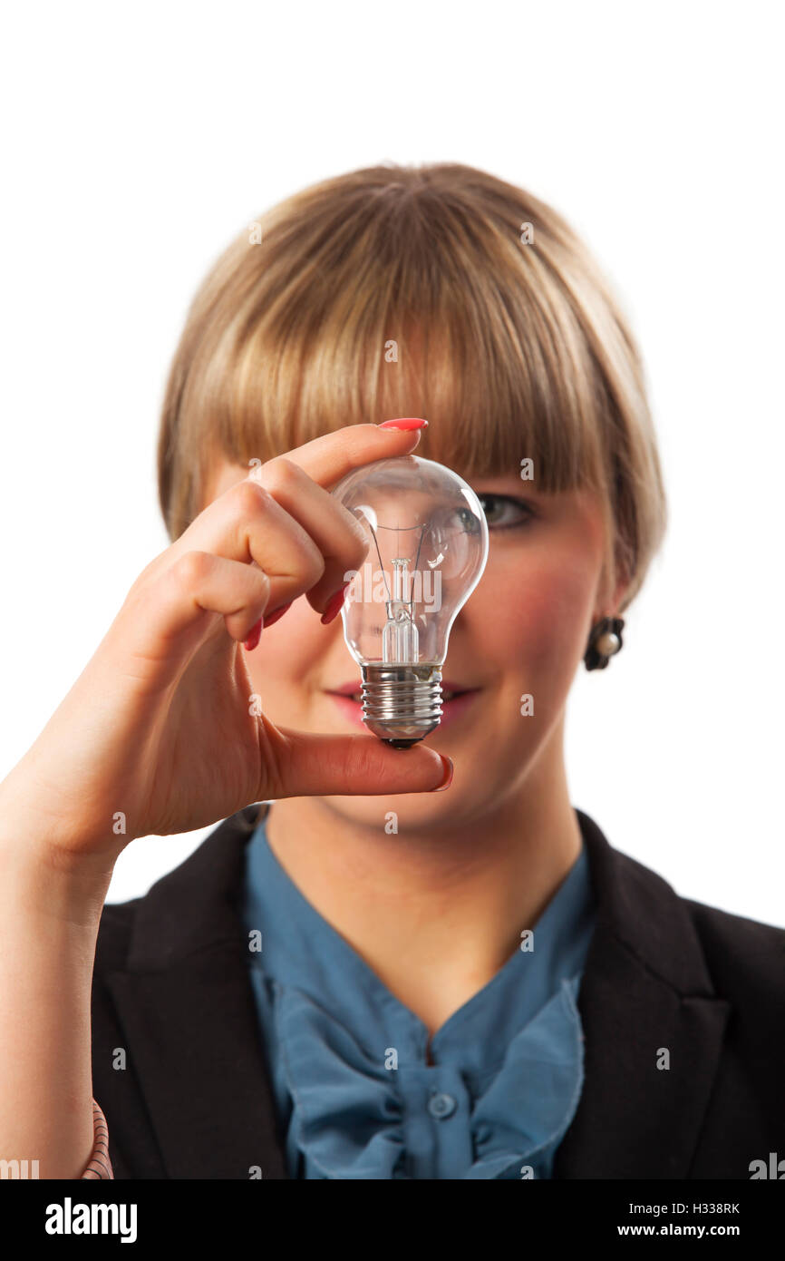 young woman and a light bulb Stock Photo - Alamy