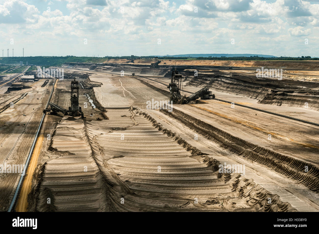 Bucket-wheel excavator removing excavation material, Strip mining ...