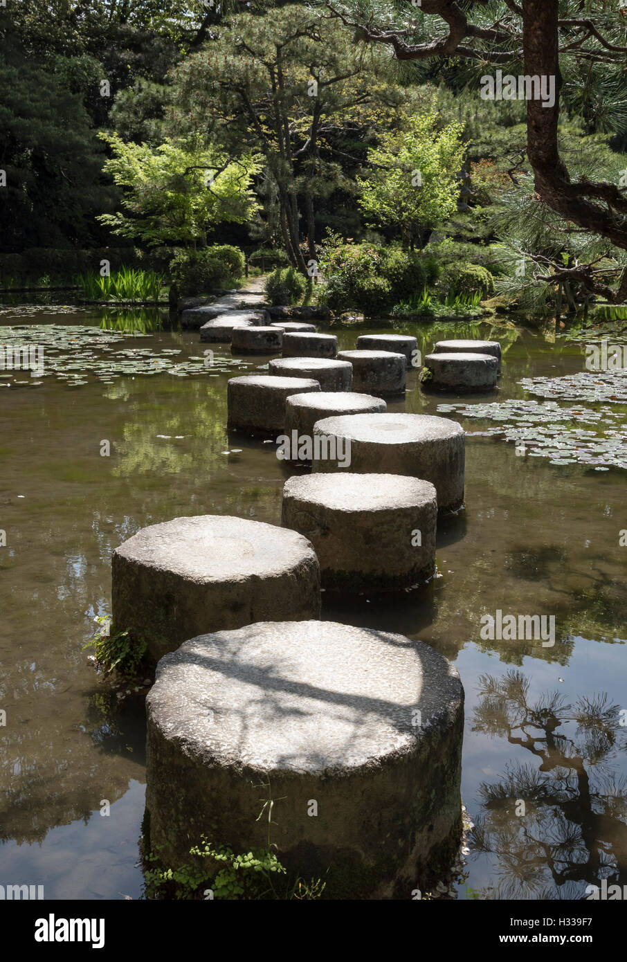Stepping stone path pond garden hi-res stock photography and images - Alamy