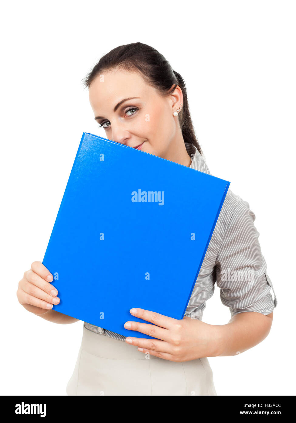 business woman with a blue binder Stock Photo - Alamy