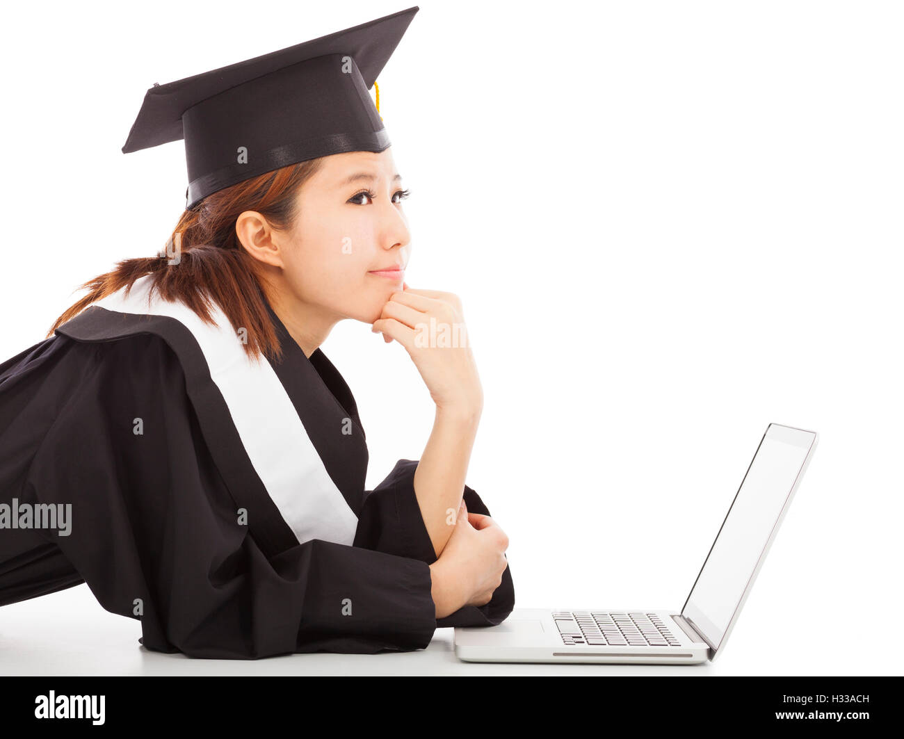 female graduation thinking about career or job Stock Photo - Alamy