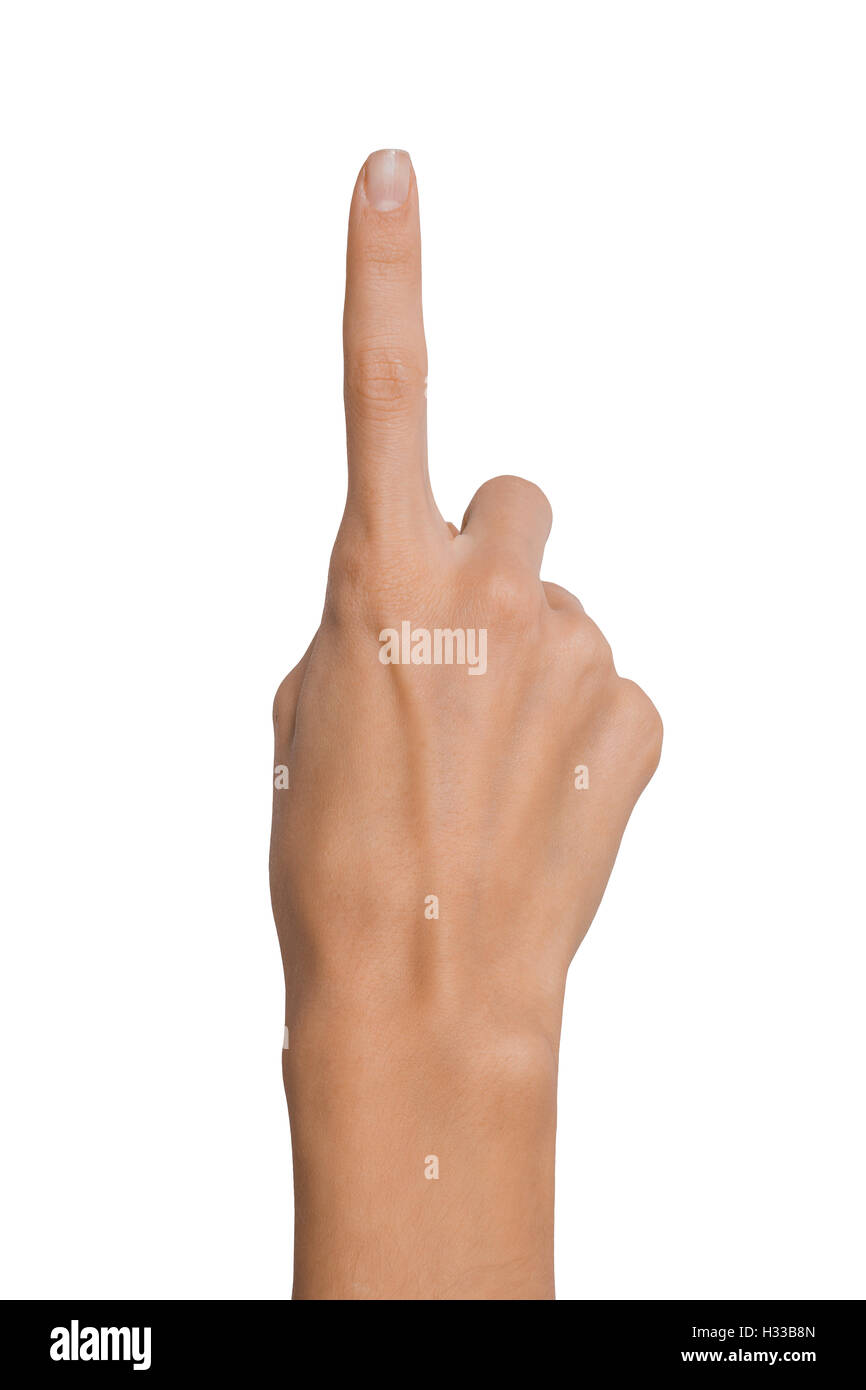 Isolated Empty open woman female hand in a position of number One on a ...