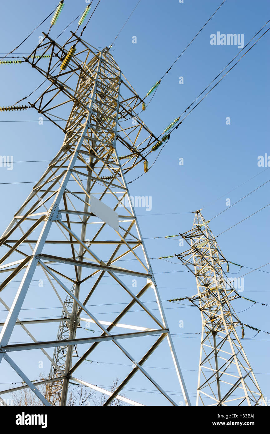 high voltage power lines Stock Photo - Alamy