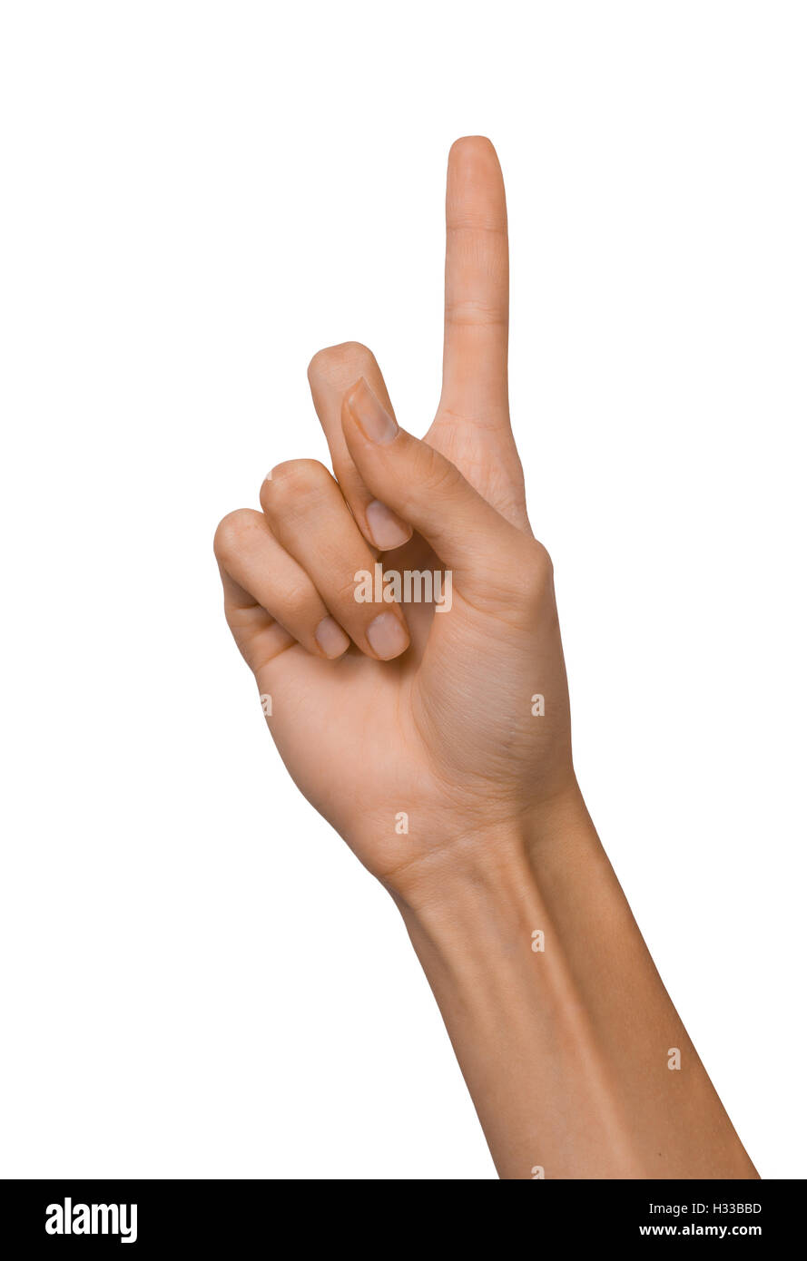 Isolated Empty open woman female hand in a position of number One on a ...