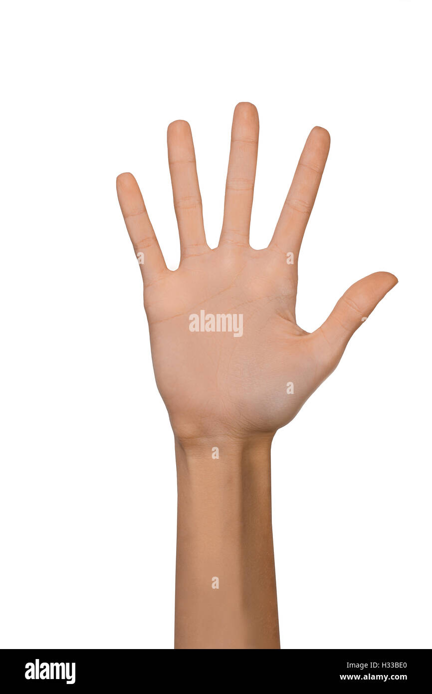 Isolated Empty open woman female hand in a position of number Five on a ...