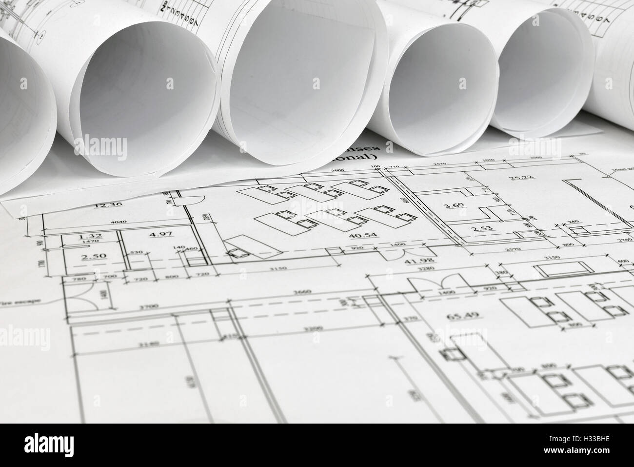 Scrolls of architectural drawings Stock Photo - Alamy