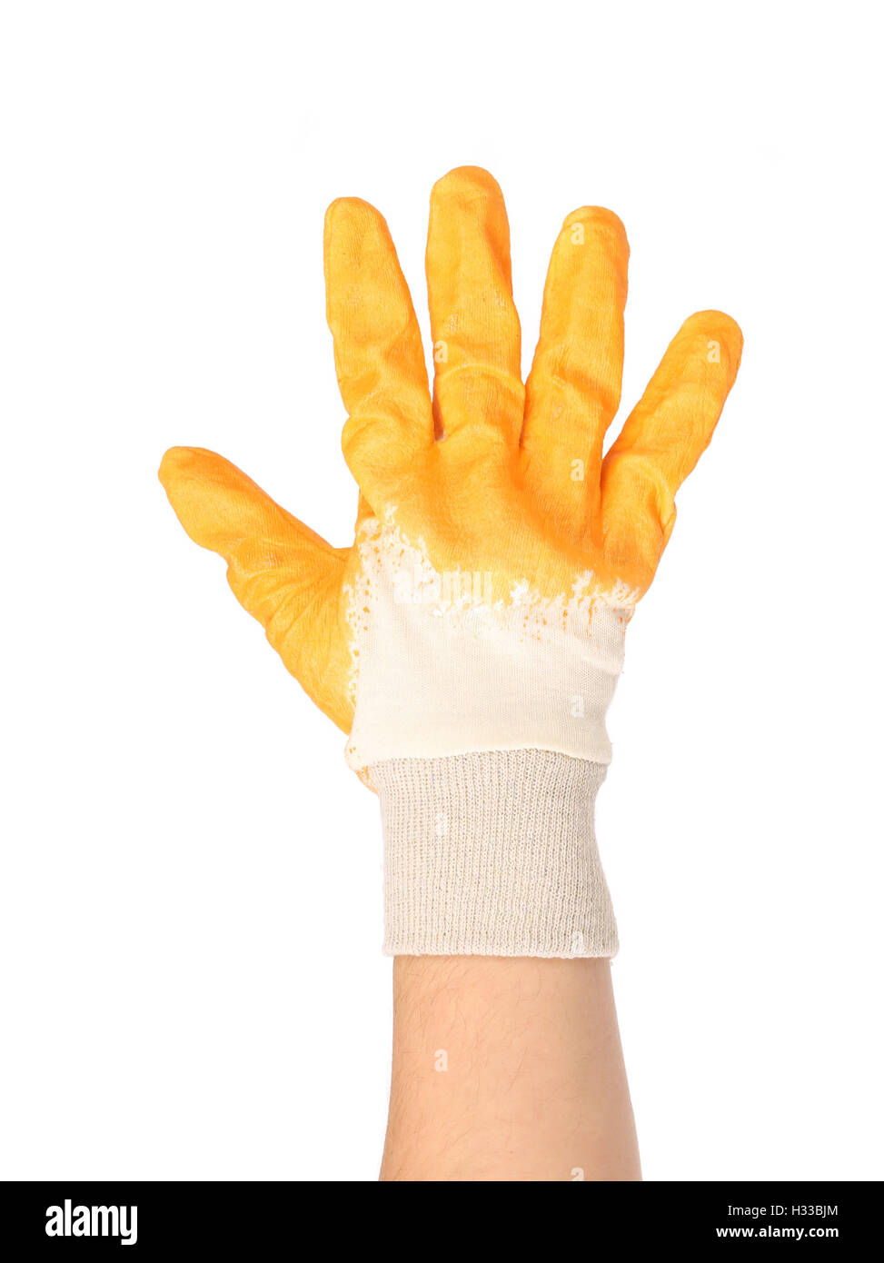 Hand in rubber glove shows five Stock Photo - Alamy