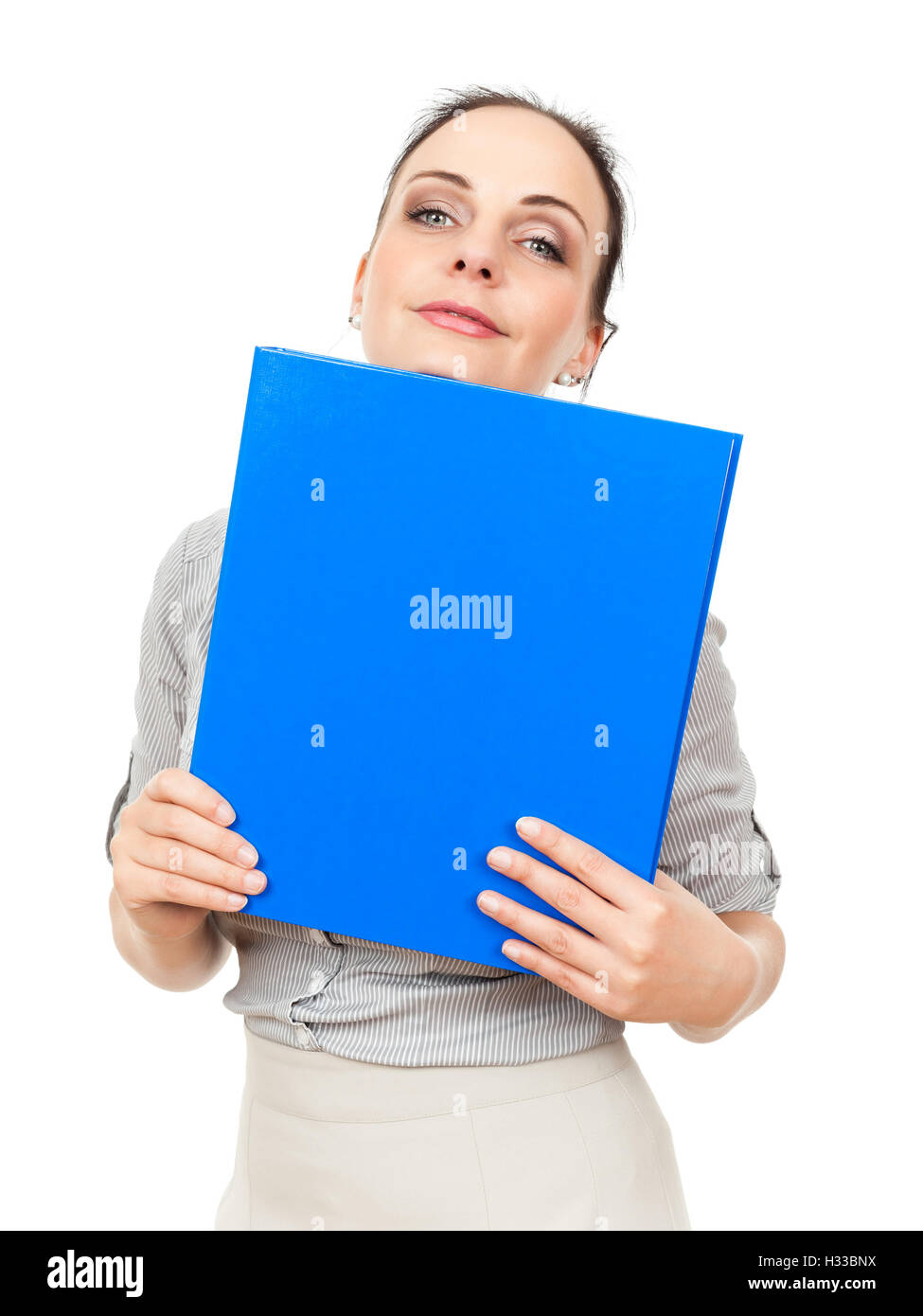 business woman with a blue binder Stock Photo - Alamy