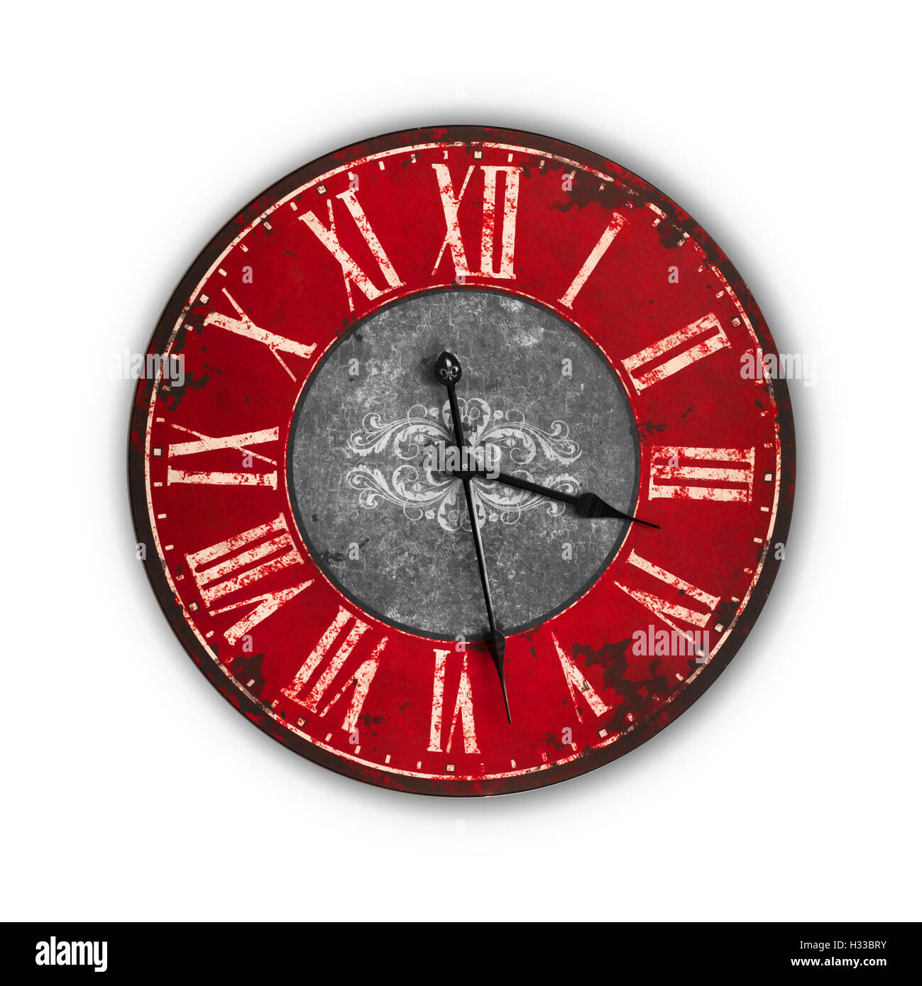Isolated Vintage Old Bright Red Clock on a white background Stock Photo ...