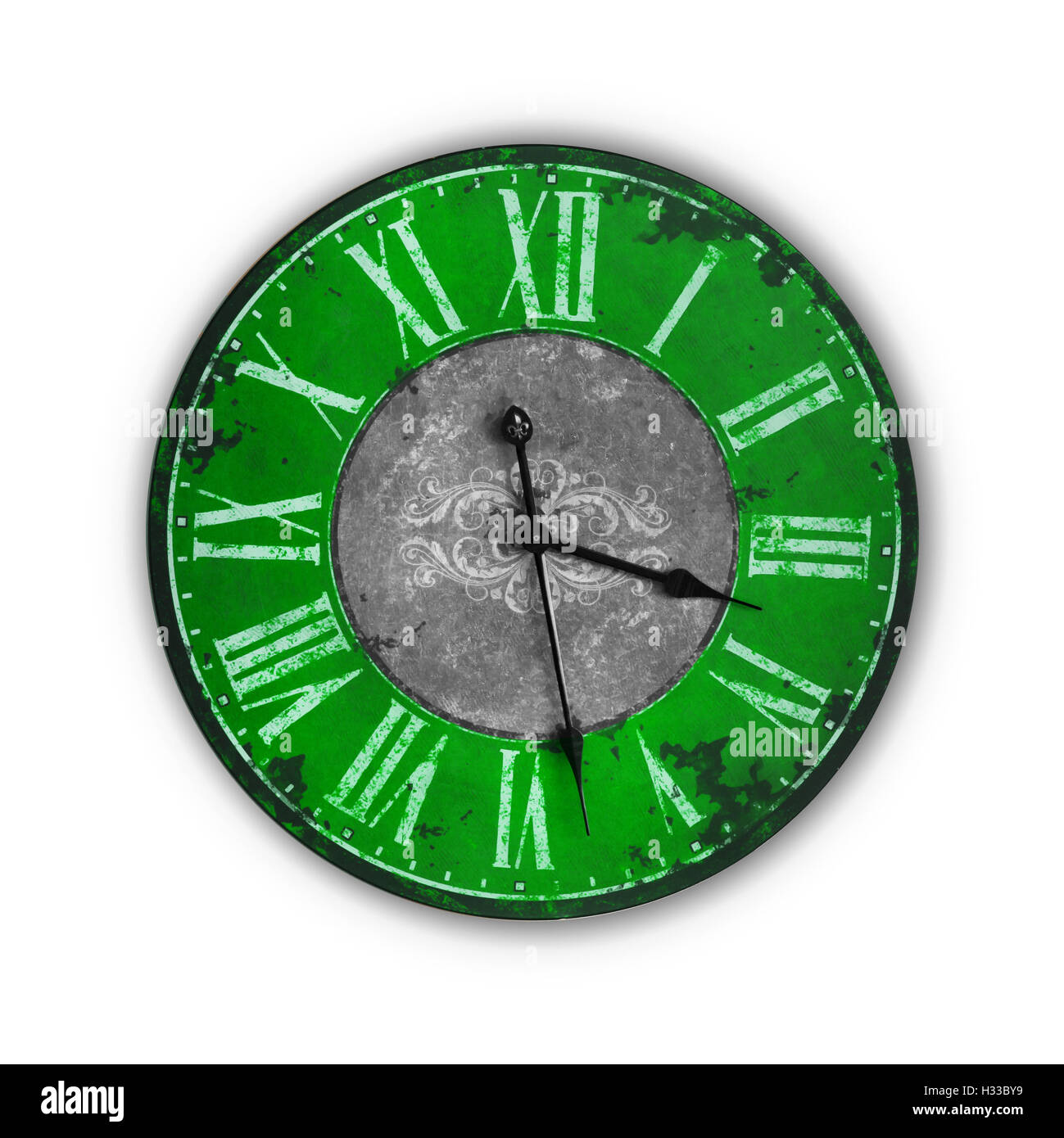 Isolated Vintage Old Bright Green Clock on a white background Stock ...